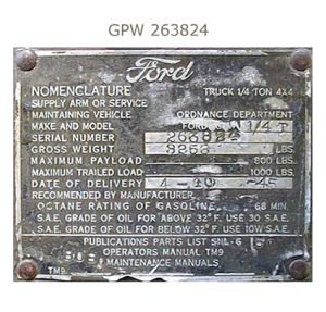 FORD GPW Serialnumber – Dataplates4U